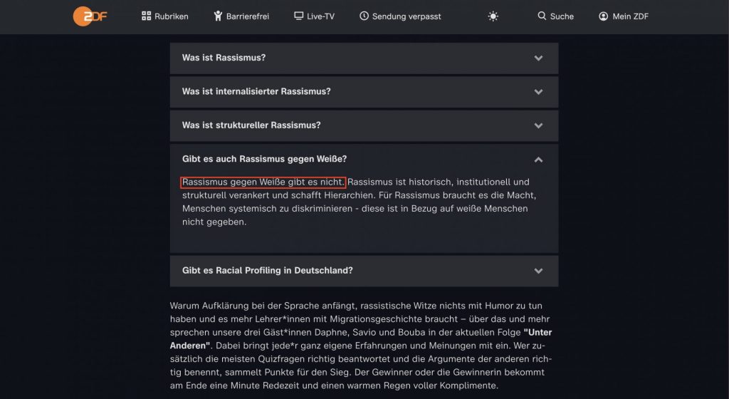 ZDF erklärt: „Es gibt keinen Rassismus gegen Weiße“ - Apollo News